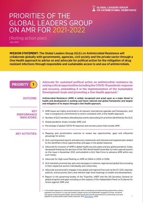 Priorities of the Global Leaders Group on AMR for 2021-2022